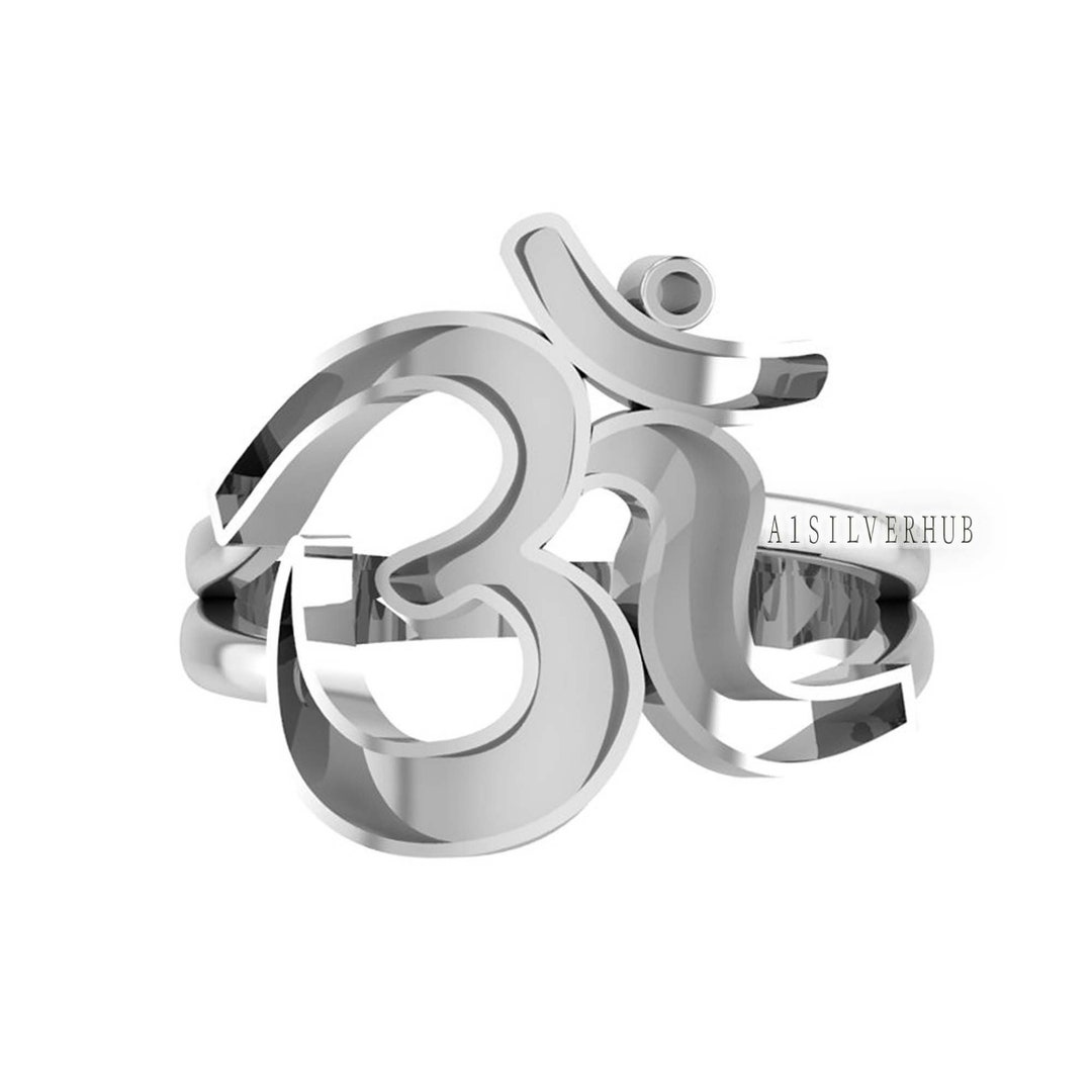 925 Sterling Solid Silver Symbol of Hinduism OM Ring, Blank Wide ...