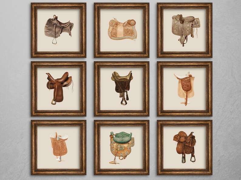 Vintage Equestrian Art Gallery Wall of 9 Cowboy Decor Horse - Etsy