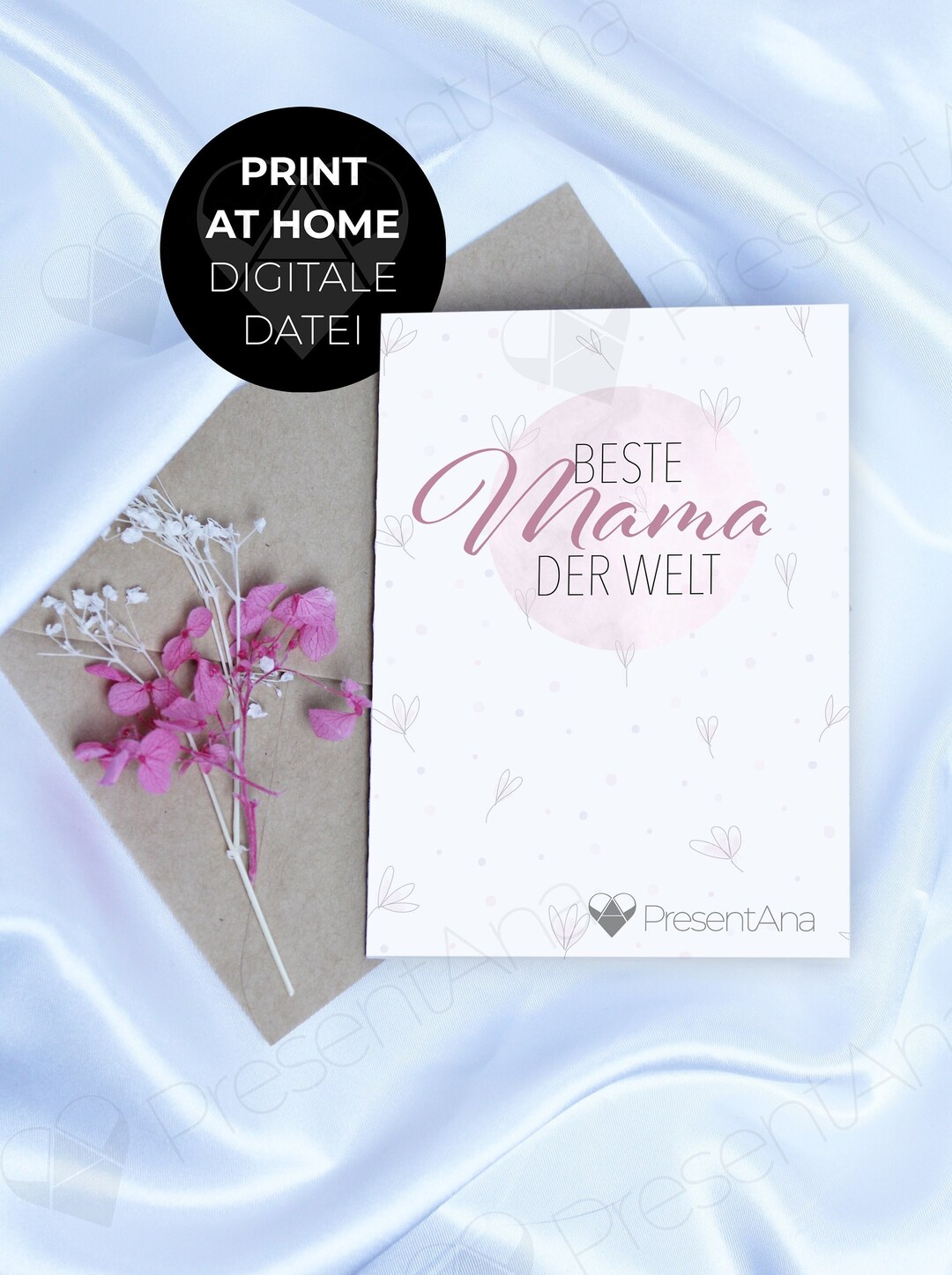 World's Best Mom Card Pink, DIN A6 2-sided Print at Home Greeting Card ...