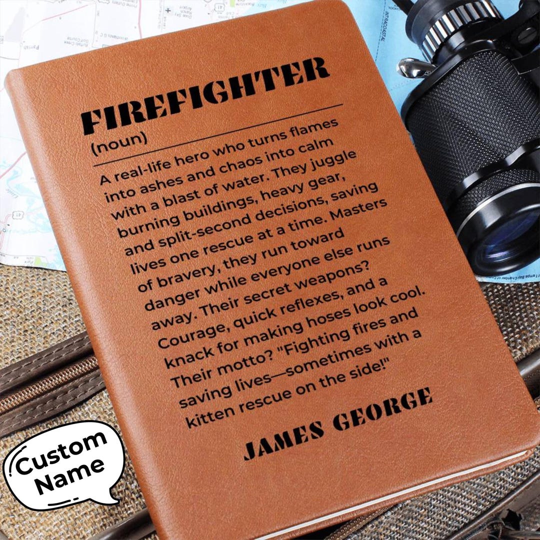 Firefighter Definition Leather Journal, Firefighter Gift, Fireman Gift ...