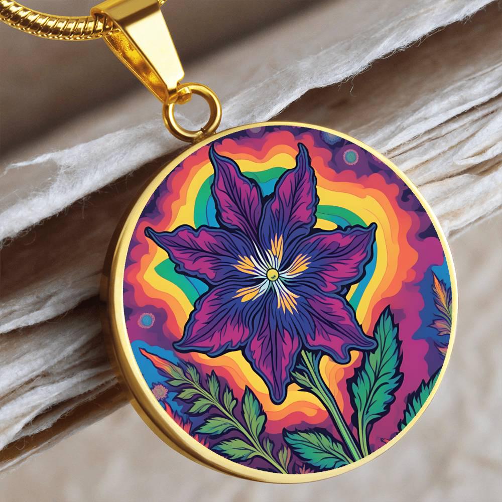 July Birth Flower Larkspur Trippy 70s 80s Art Pendant Necklace, Boho ...