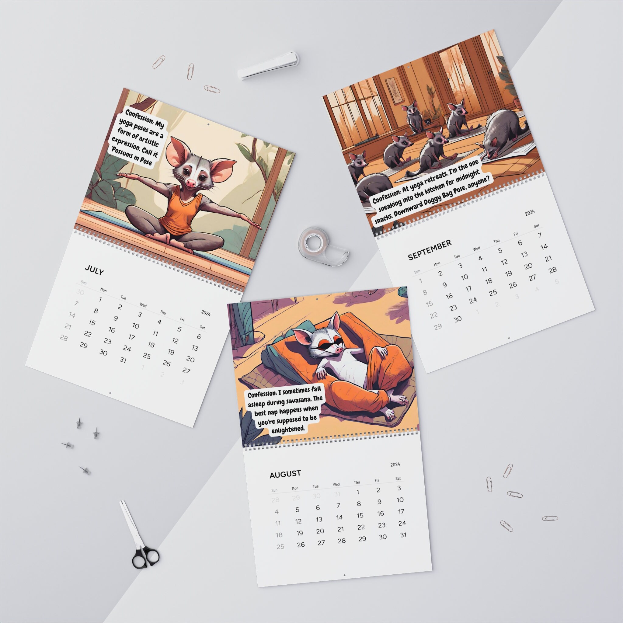 2024 Calendar, Home Office Wall Decor Stationery,possum Lover Gift ...