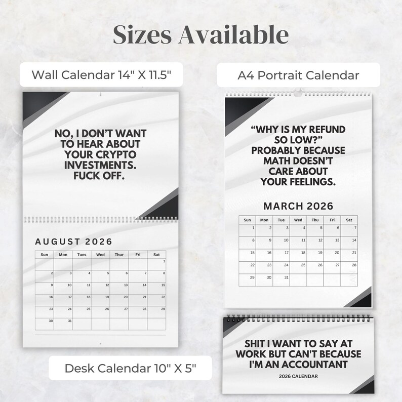 2026 Calendar for Accountant | Funny Accountant Gift | Digital Calendar ...