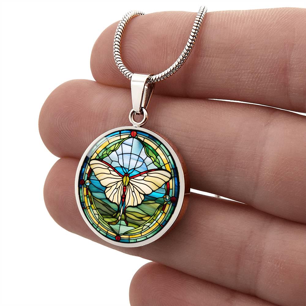 Stained Glass Luna Moth Pendant Necklace, Butterfly Celestial Pendant ...