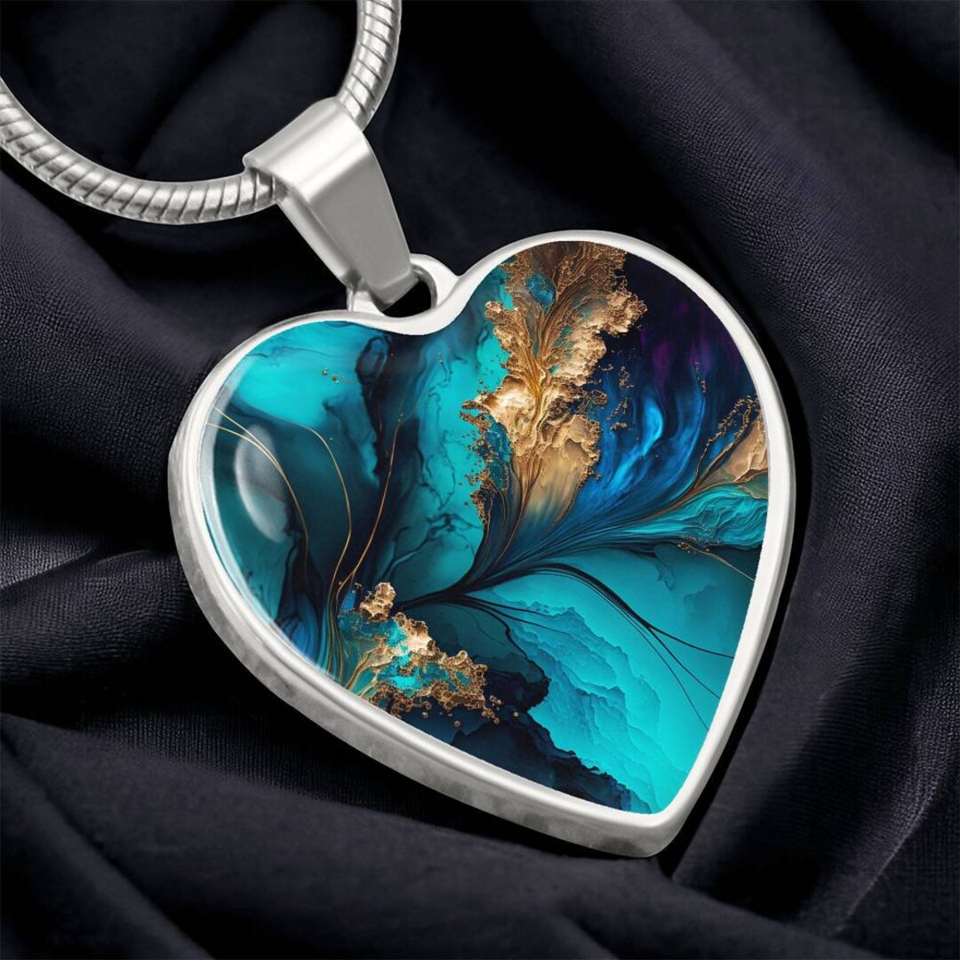 Abstract Alcohol Ink Pendant Necklace Modern Fluid Art Marble Texture ...