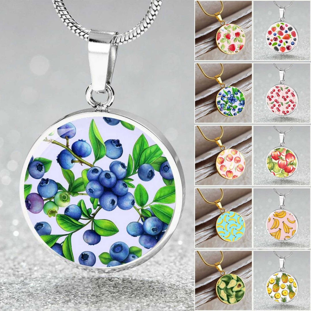 Cute Fruit Design Necklace Jewelry, Food Strawberry Blueberry Raspberry ...