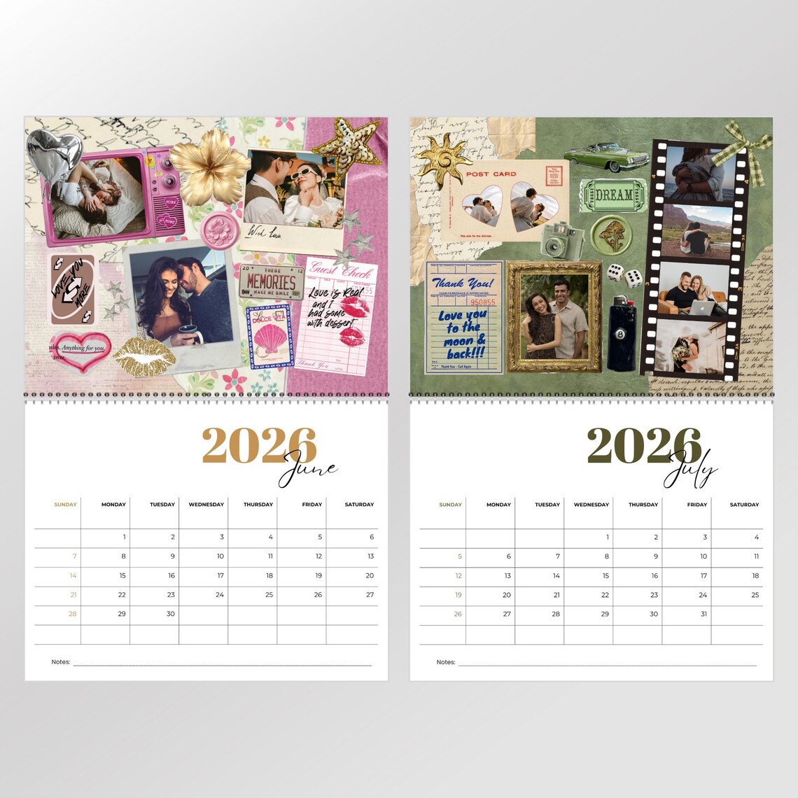 2026 Couple Vision Board Calendar Template, Retro Matchbox Collage ...