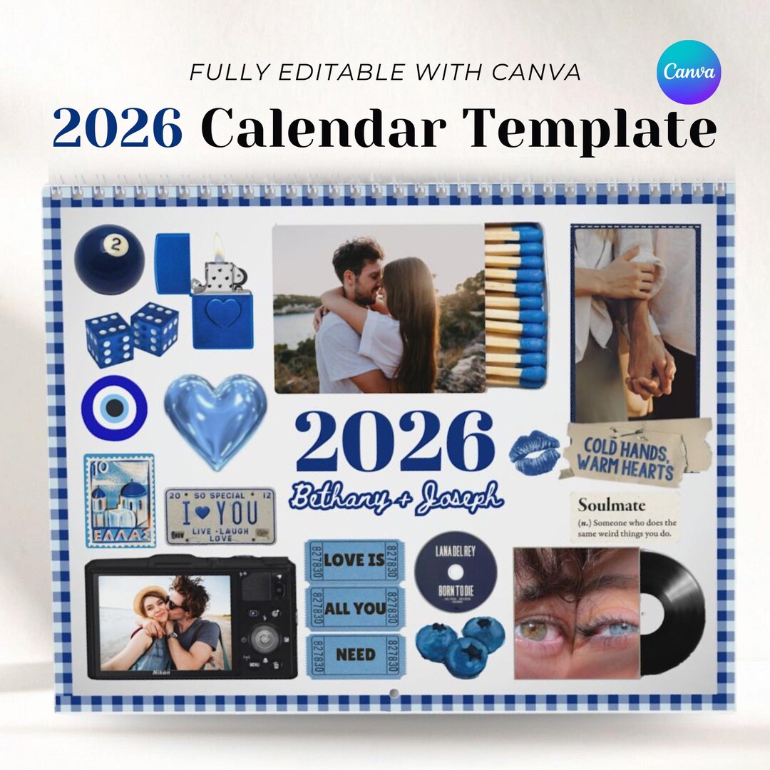 2026 Couple Vision Board Calendar Template, Retro Matchbox Collage ...