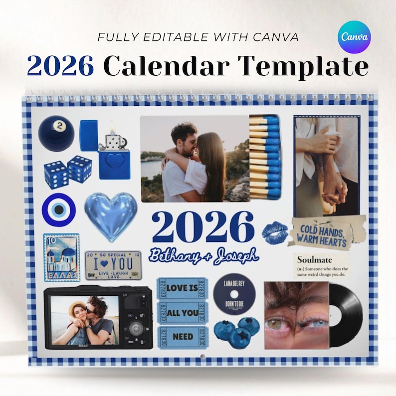 2026 Couple Vision Board Calendar Template, Retro Matchbox Collage ...