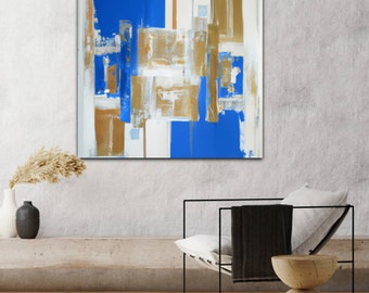 Large Blue Abstract Painting Blue Textured Abstract Wall Art Blue ...