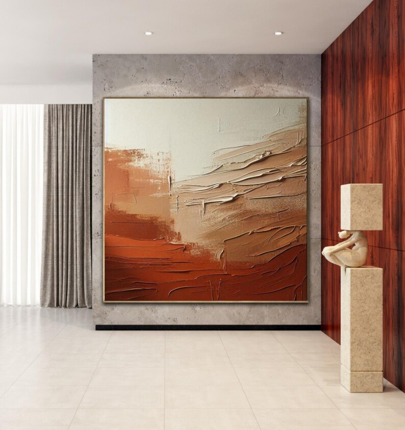 Terracotta Textured Wall Art 3D Texture Art Large Wall Art Terracotta Abstract Art Minimalist ...