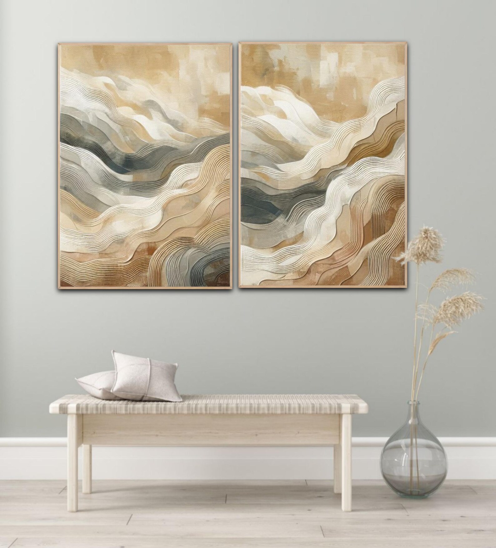 Beige Textured Abstract Painting Set of 2 Ocean Waves Painting 2 Pieces ...