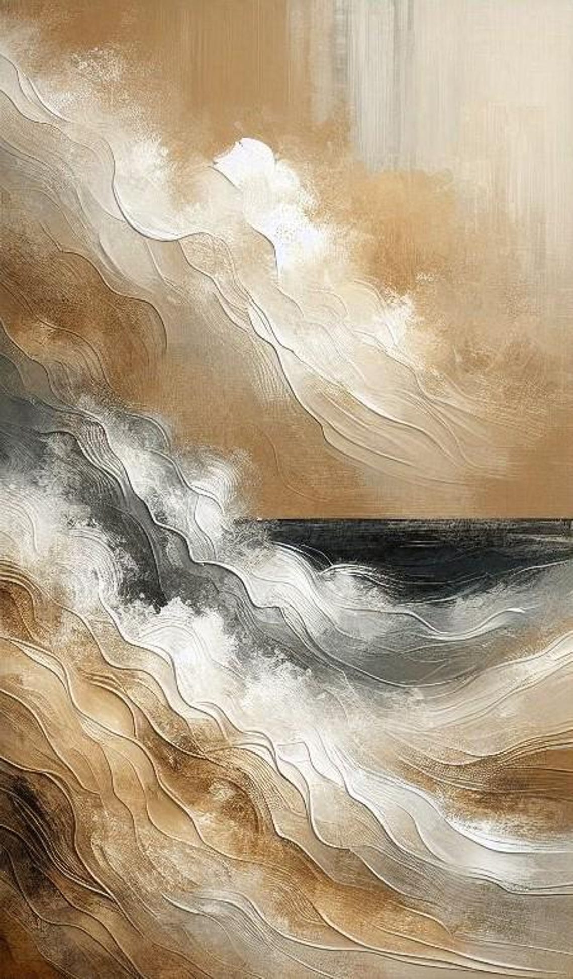 Beige Textured Abstract Painting Set of 2 Ocean Waves Painting 2 Pieces ...