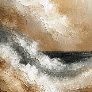 Beige Textured Abstract Painting Set of 2 Ocean Waves Painting 2 Pieces ...