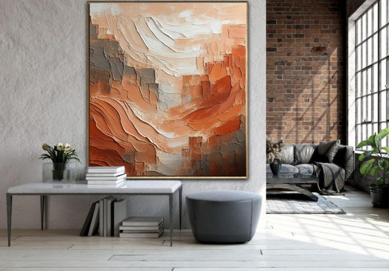 Terracotta Textured Wall Art 3D Texture Art Large Wall Art Terracotta Abstract Art Minimalist ...