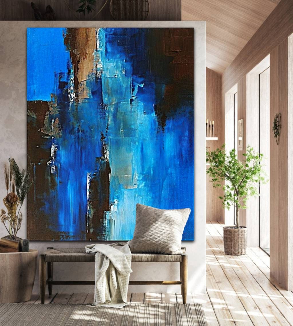 Large Original Abstract Painting Blue Textured Abstract Painting Blue ...