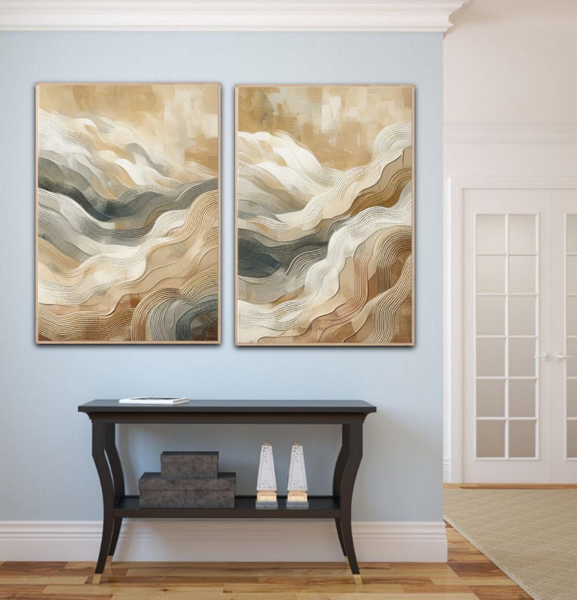 Beige Textured Abstract Painting Set of 2 Ocean Waves Painting 2 Pieces ...