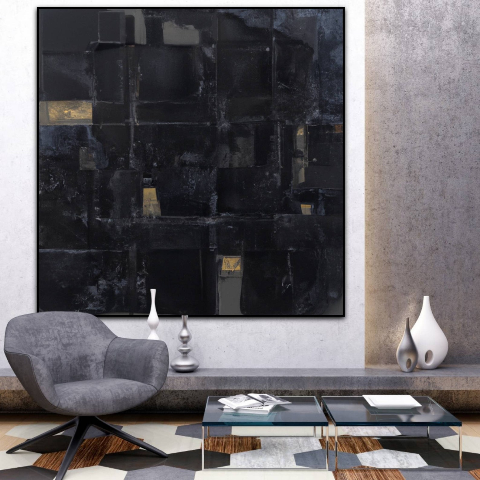 Black Abstract Art Black Texture Painting Black Painting Large Black ...