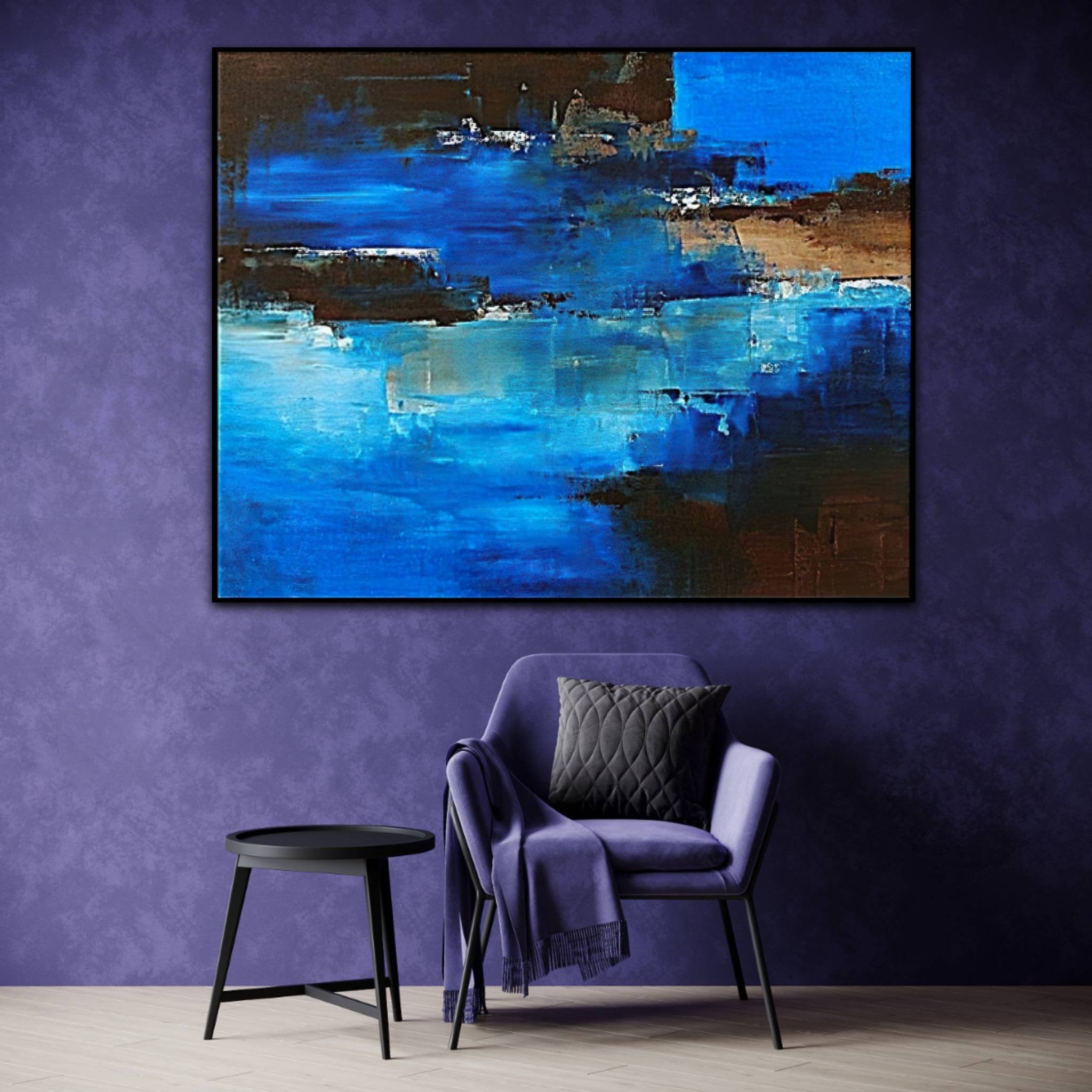 Large Original Abstract Painting Blue Textured Abstract Painting Blue ...