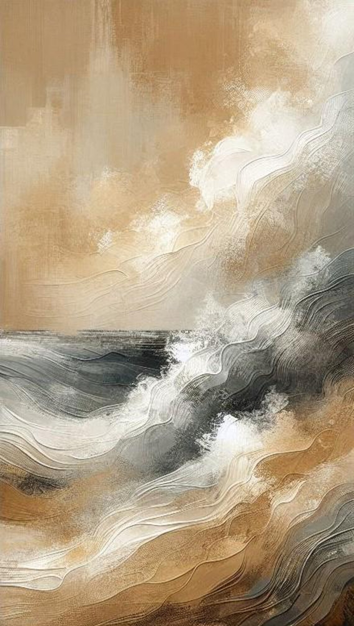 Beige Textured Abstract Painting Set of 2 Ocean Waves Painting 2 Pieces ...