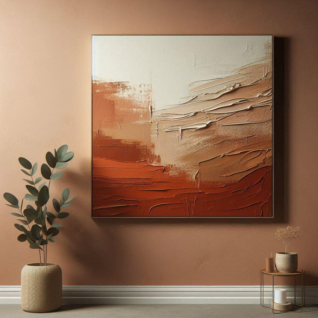Terracotta Textured Wall Art 3D Texture Art Large Wall Art Terracotta Abstract Art Minimalist ...