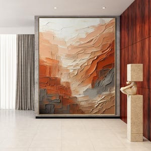 Terracotta Textured Wall Art 3D Texture Art Large Wall Art Terracotta Abstract Art Minimalist ...