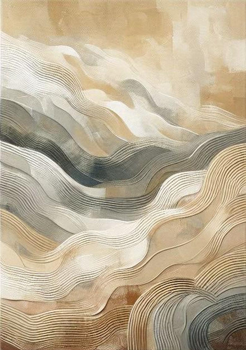 Beige Textured Abstract Painting Set of 2 Ocean Waves Painting 2 Pieces ...
