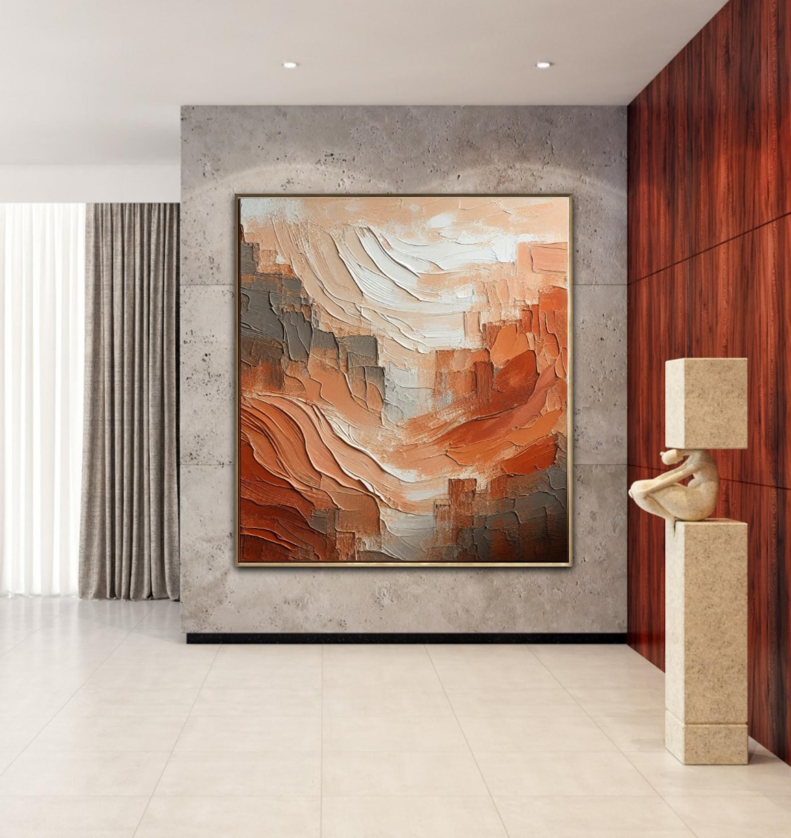 Terracotta Textured Wall Art 3D Texture Art Large Wall Art Terracotta Abstract Art Minimalist ...
