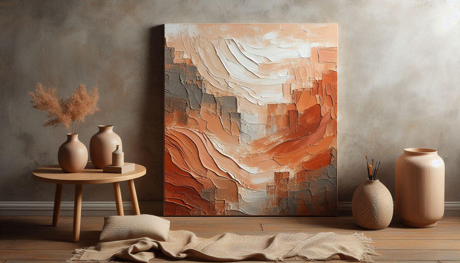 Terracotta Textured Wall Art 3D Texture Art Large Wall Art Terracotta Abstract Art Minimalist ...