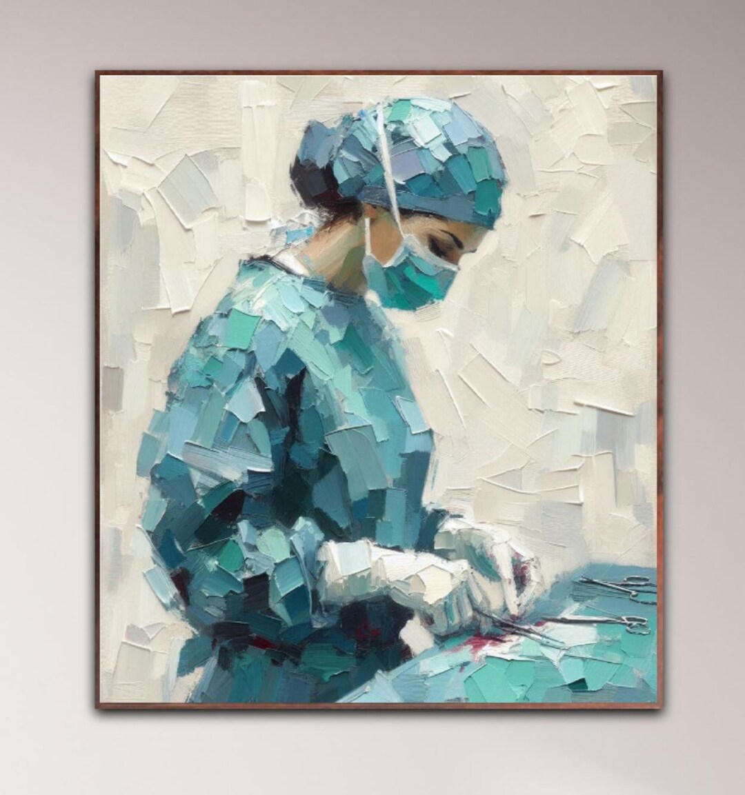 Female Surgeon 40" - Original Oil Painting, Surgical Procedure, Medical ...