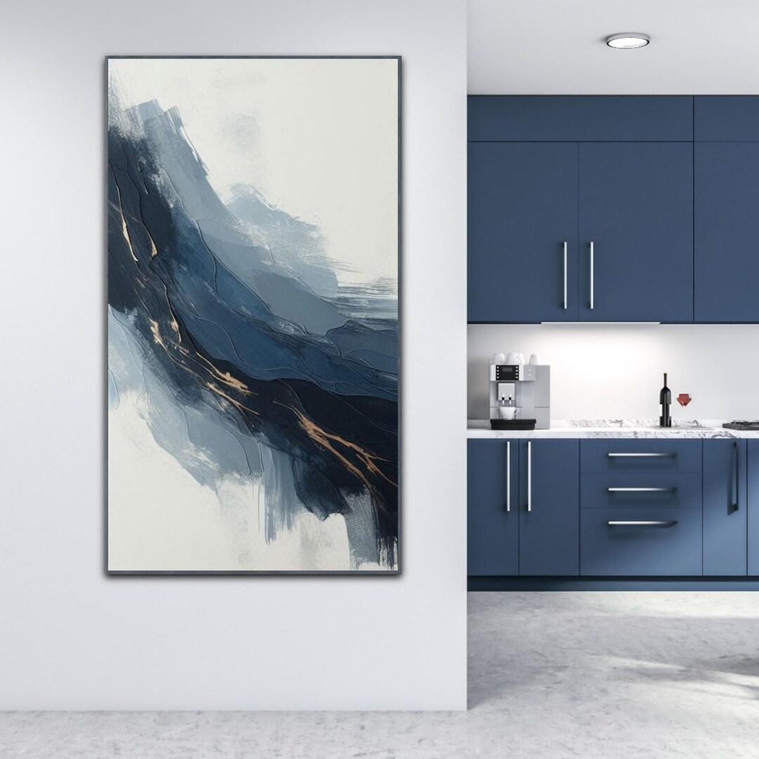 Large Navy Blue Abstract Painting Navy Blue Textured Art Brush Strokes ...