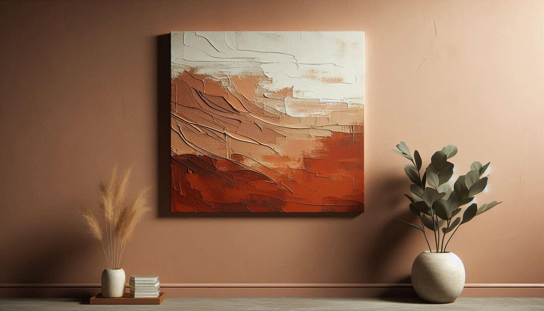 Terracotta Textured Wall Art 3D Texture Art Large Wall Art Terracotta Abstract Art Minimalist ...