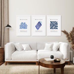 Navy Blue Matisse Print Set of 3 Art, Exhibition Posters, Modern Abstract Set, Dark Blue Wall ...