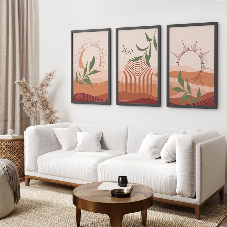 Boho Set of 3 Poster Terracotta Rainbow Green Leaves - Etsy