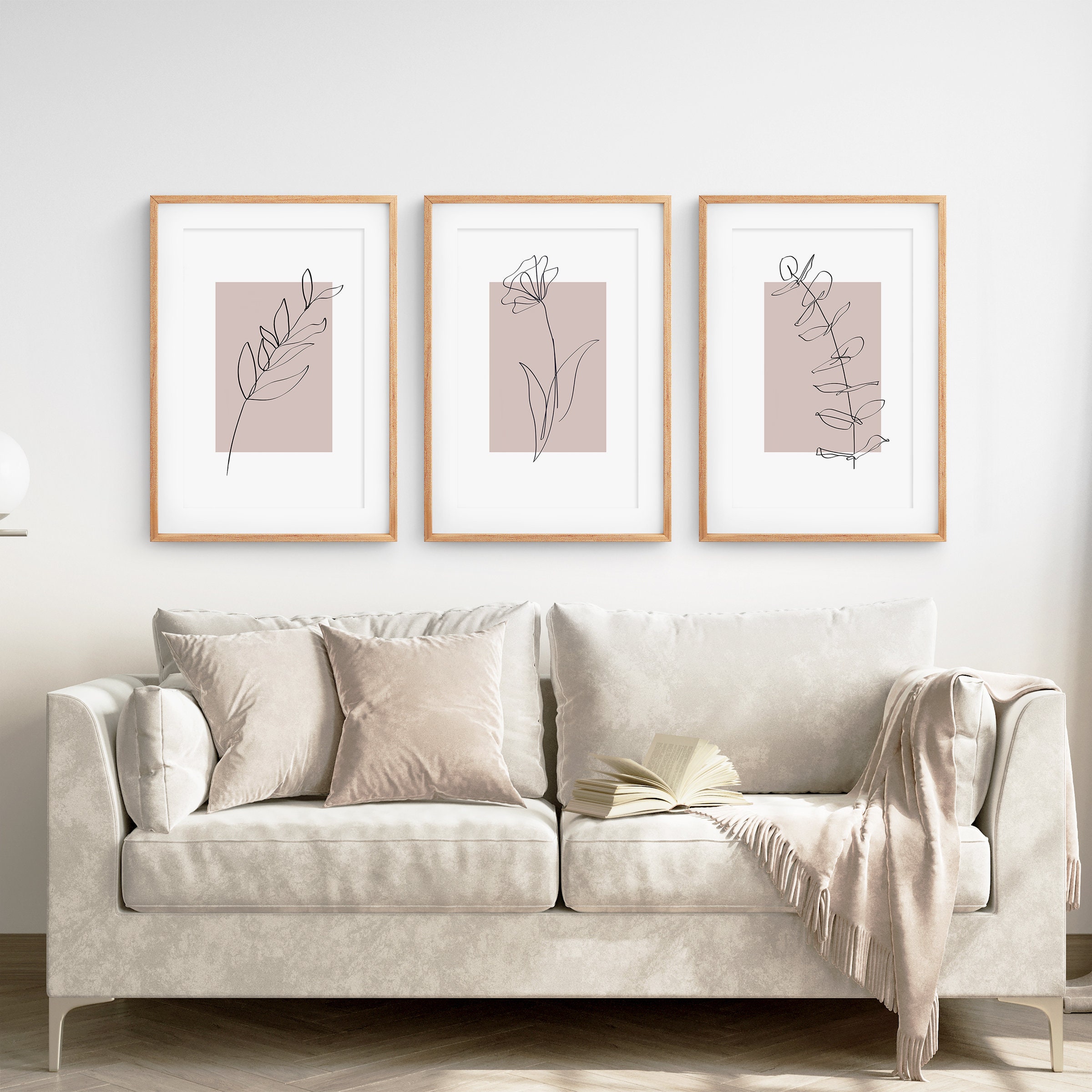 Botanical Line Art Line Drawing Set Neutral Wall Prints - Etsy