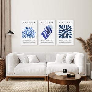 Navy Blue Matisse Print Set of 3 Art, Exhibition Posters, Modern Abstract Set, Dark Blue Wall ...