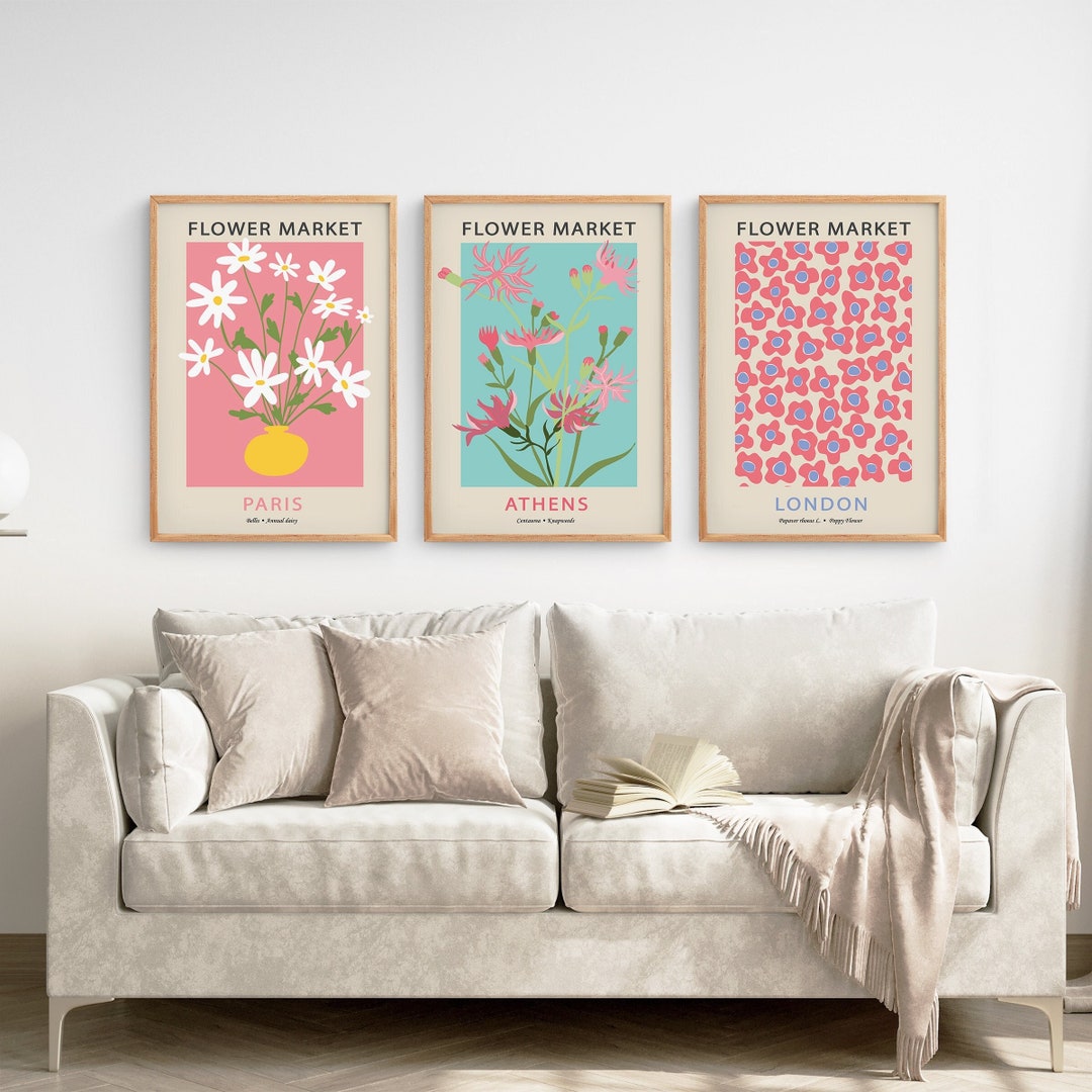 Flower Market Prints, Girls Room Wall Art, Flower Poster Set, Trendy ...