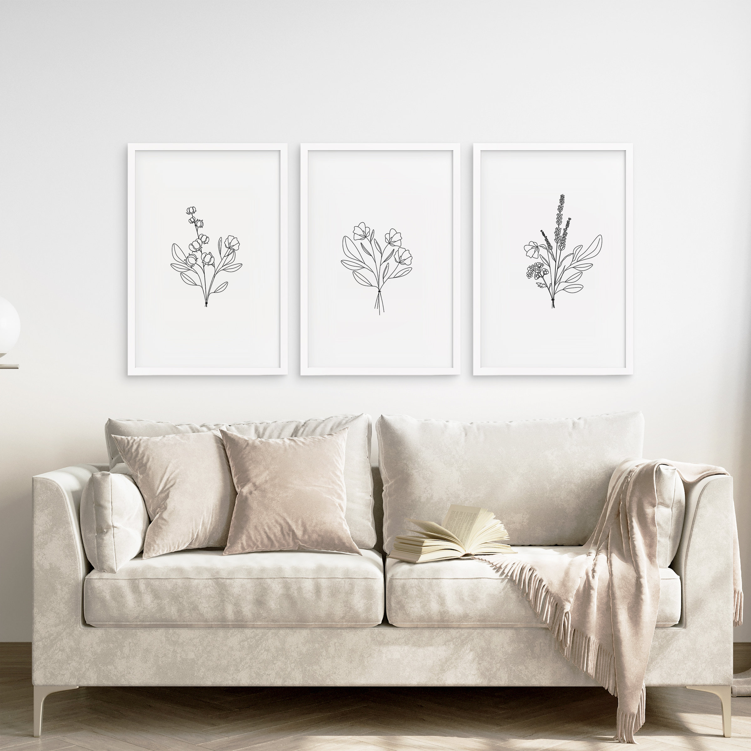 Minimal Line Botanical Prints Set of 3, Floral Line Art Set, Modern ...