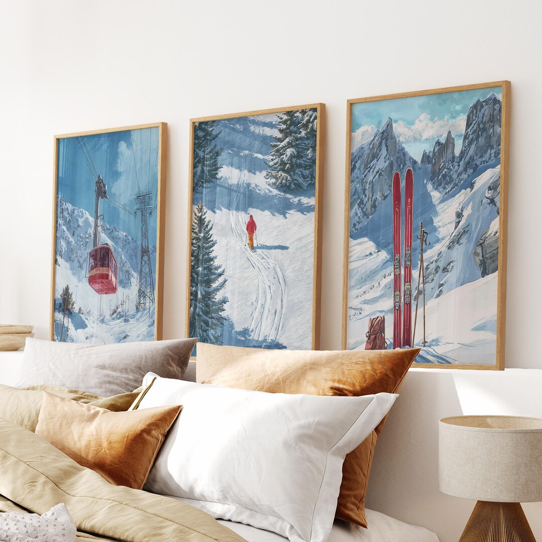 Vintage Ski Lift Wall Art: Winter Ski Slopes Decor, Retro Skiing Poster ...