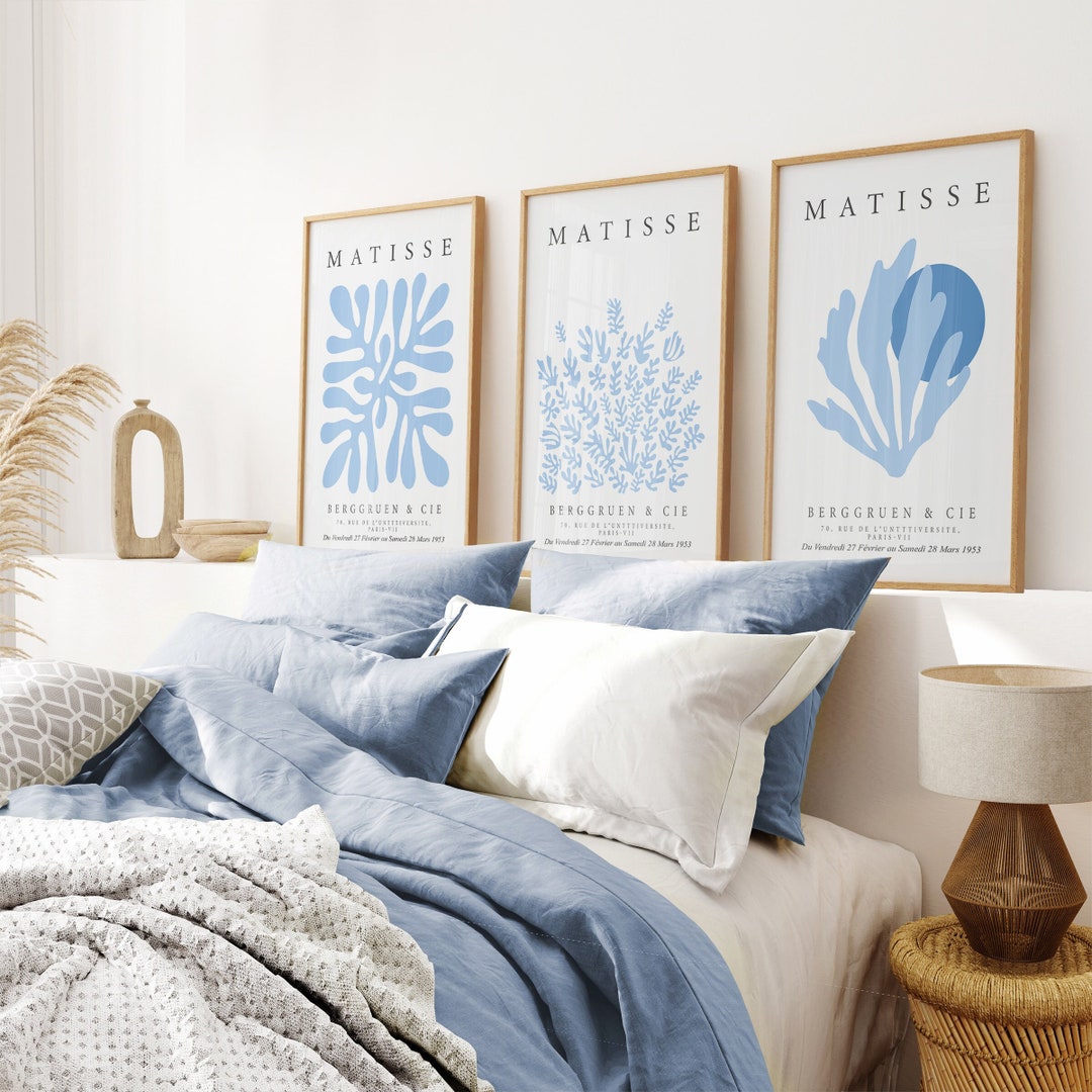 Set of 3 Matisse Art, Above Bed Decor, Light Blue Wall Art, Modern ...