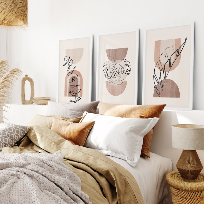 Abstract Botanical Set of 3 Prints Wall Art Above Bed - Etsy