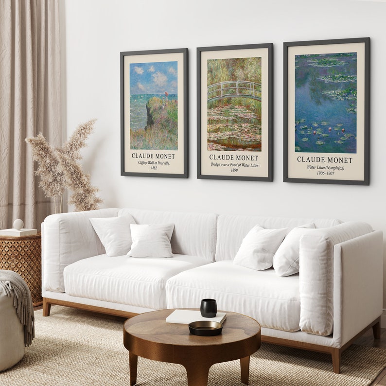 Claude Monet Print Set of 3, Monet Exhibition Vintage Print, Neutral ...