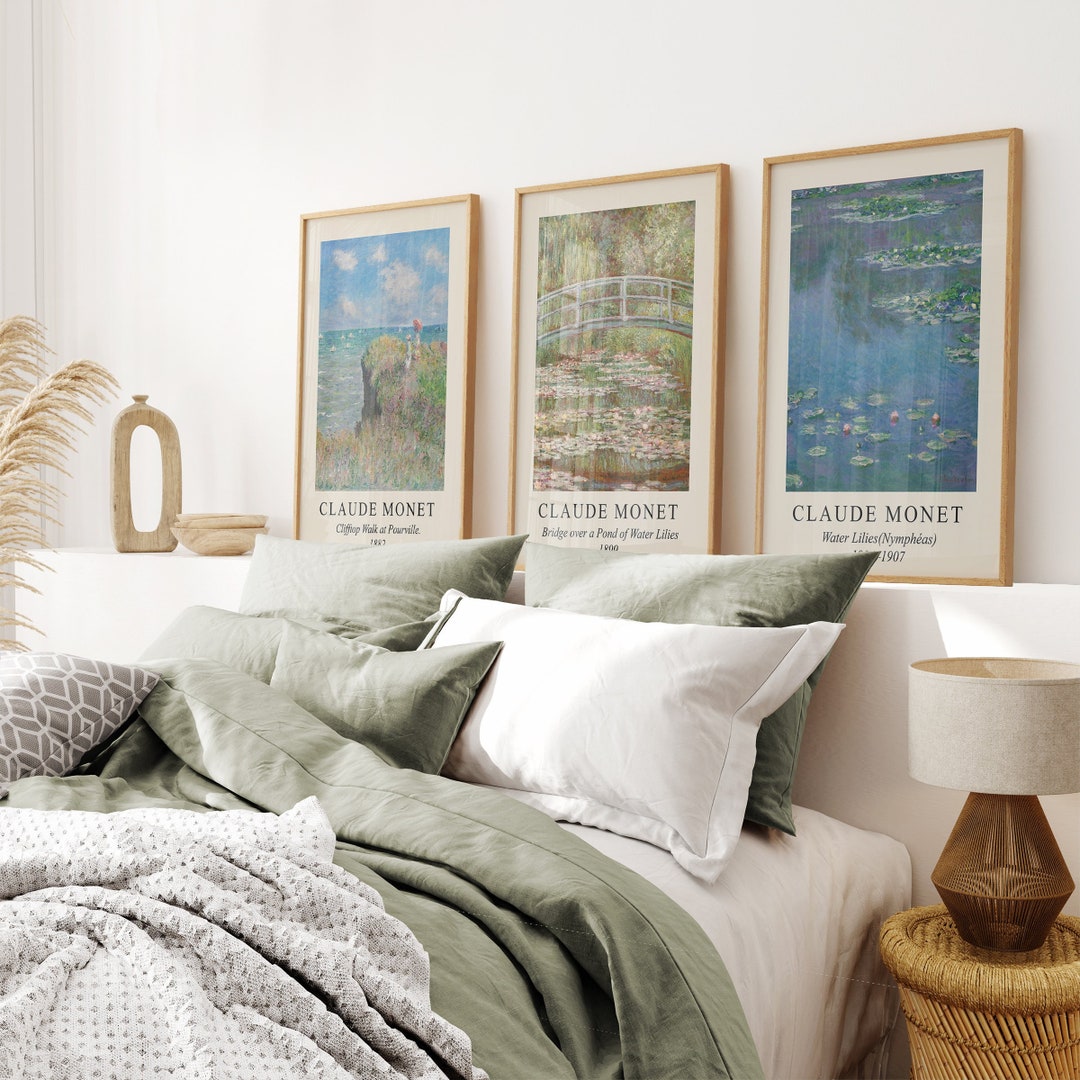 Claude Monet Print Set of 3, Monet Exhibition Vintage Print, Neutral ...