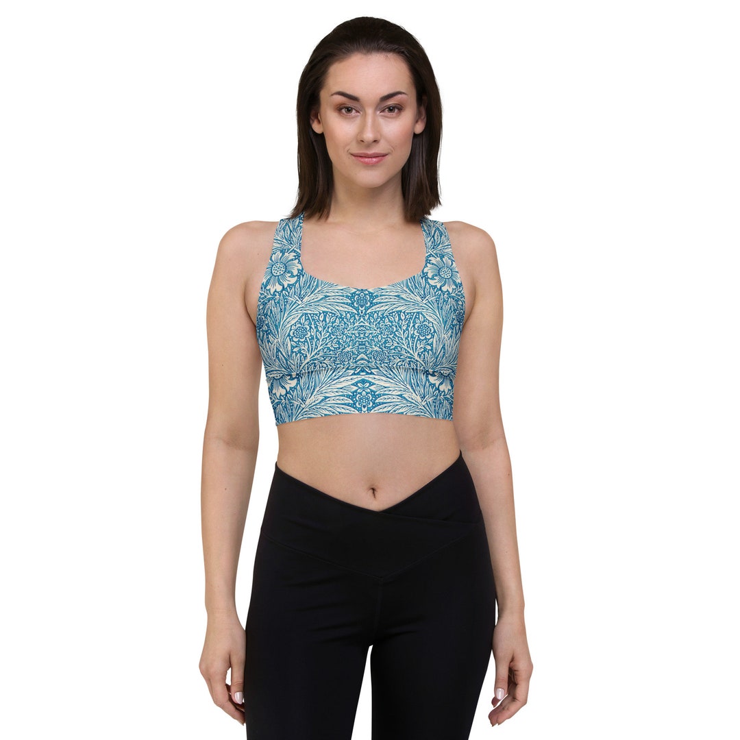 William Morris's Blue Marigold Pattern Longline Sports Bra Gift for Her ...