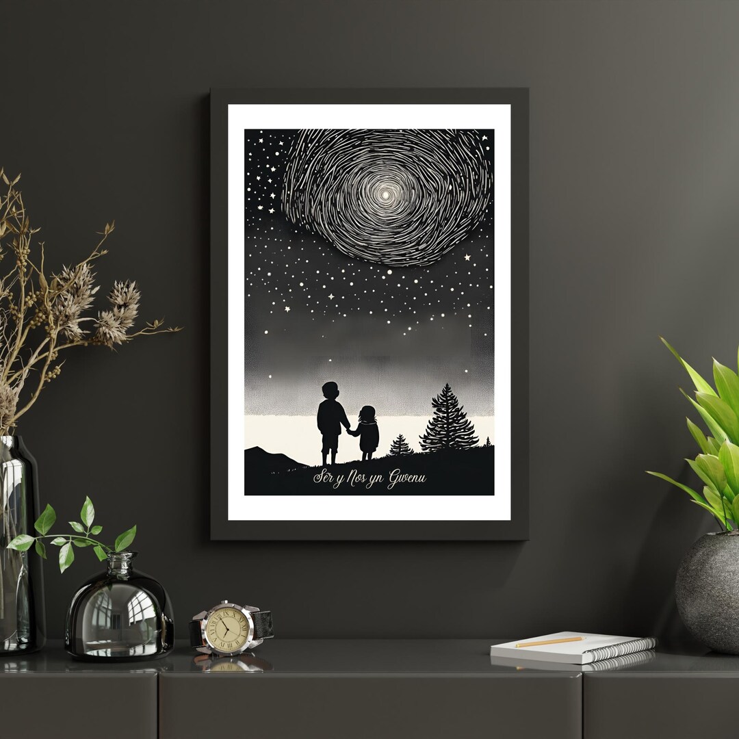 Sêr y Nos yn Gwenu Cymraeg Welsh Cymru Wales Zeitgenössischen Druck Junge und Mädchen 2 - Etsy.de