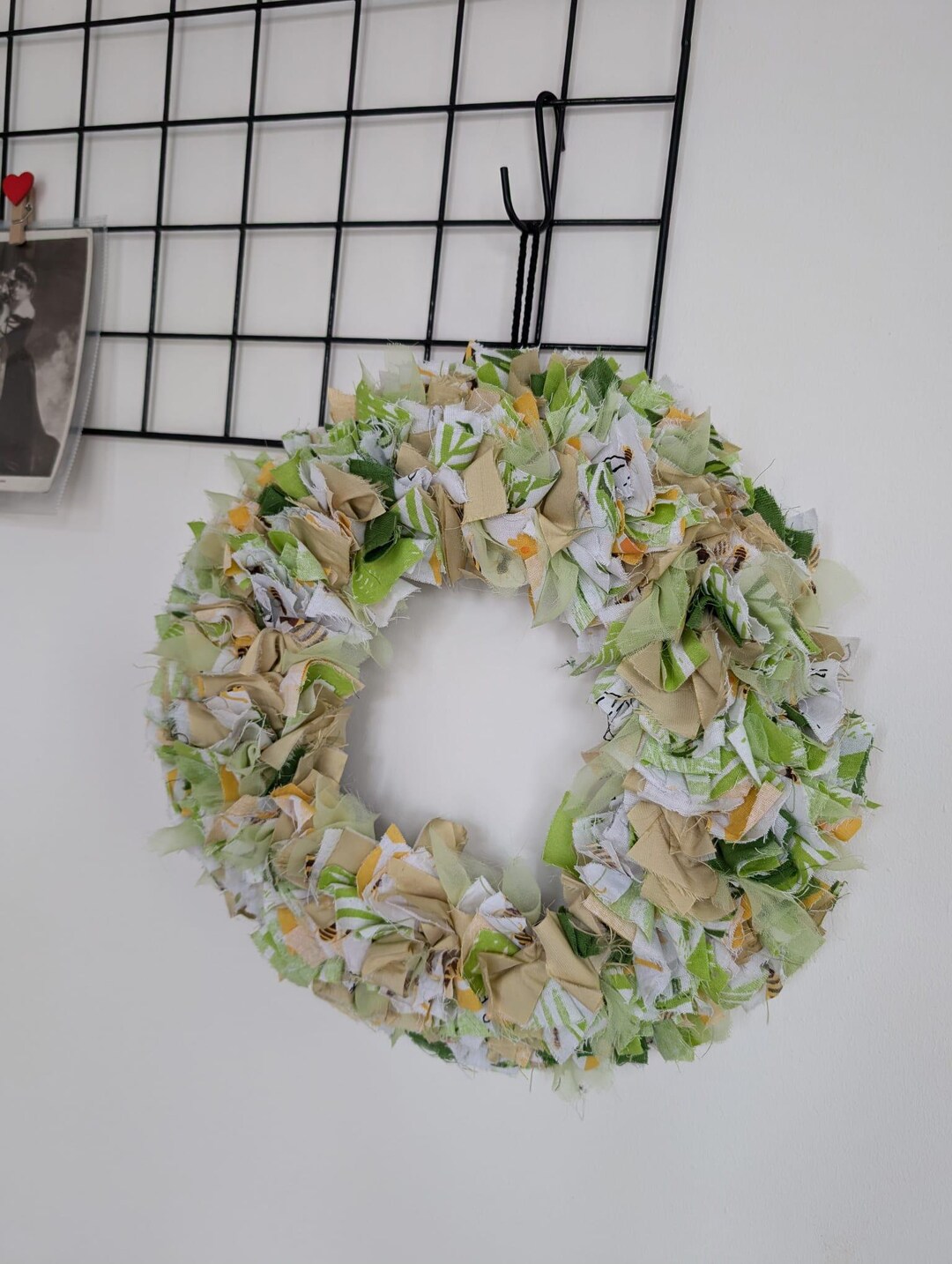 Green and Gold Rag Rug Fabric Heart Wreath, Handmade - Etsy