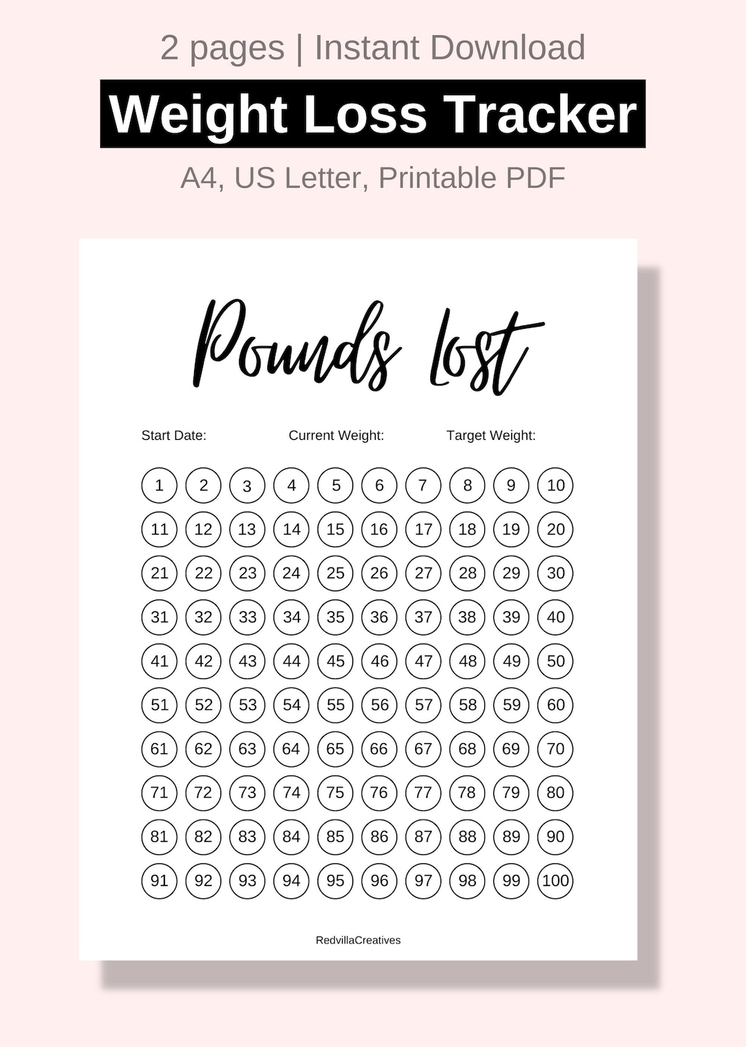 100 Lbs Weight Loss Tracker Printable Weightloss Journal - Etsy