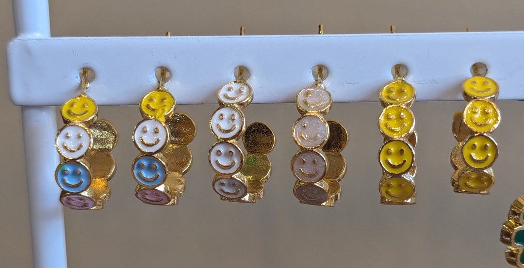 Happy Face Gold Hoop Earrings Happy Face Earrings Cute Jewelry Gift ...