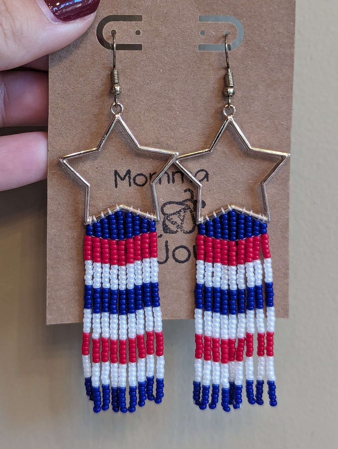 American Flag Fringe Earrings Patriotic Bohemian Jewelry Gift Beaded ...