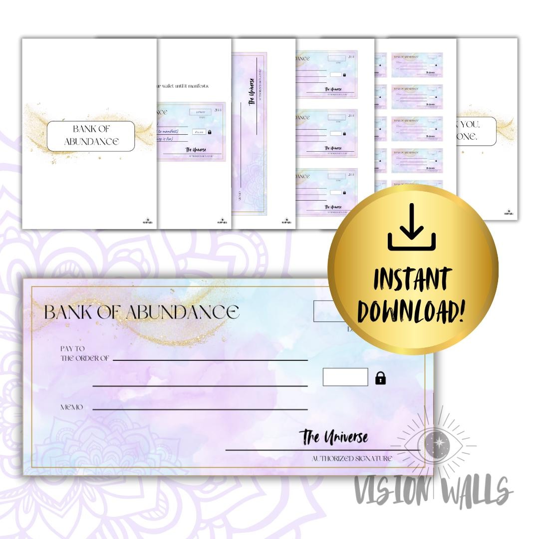 Bank of Abundance Check Printable Law of Attraction Manifestation Money ...